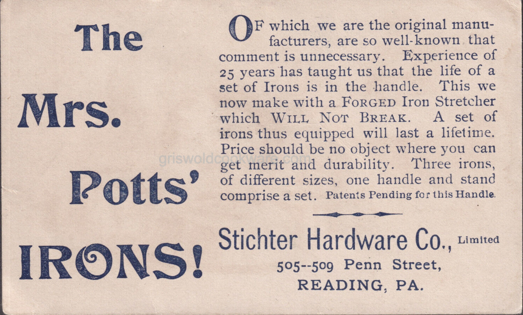 The "Mrs. Potts" Sad Iron - Griswold Cookware